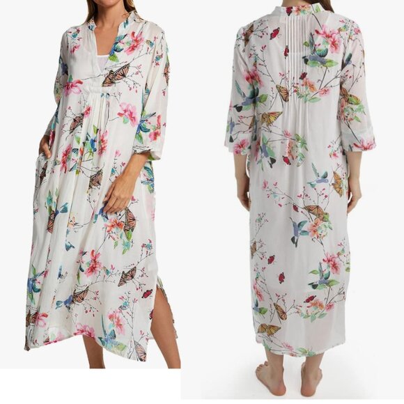 La Cera | Kaftans | La Cera Euc Floral Butterfly Bird Novelty Print ...